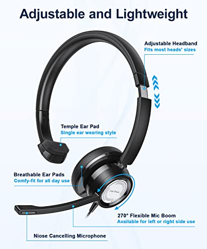 Link Dream USB Headset with Microphone in-line Controls & Ultar Comfort Wired Computer Headset for PC, Business, Office, Call Center, UC, Skype, Zoom, Webinar, Home (Monaural Style)