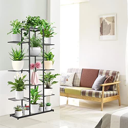 10 Tier 12 Potted Metal Plant Stand shelf for Indoor and Outdoor Plants, LASZOLA Plant Shelves Multiple Flower Pots Holders Indoor Plant Stands Rack Display for Patio Garden Corner Balcony (10 Tier