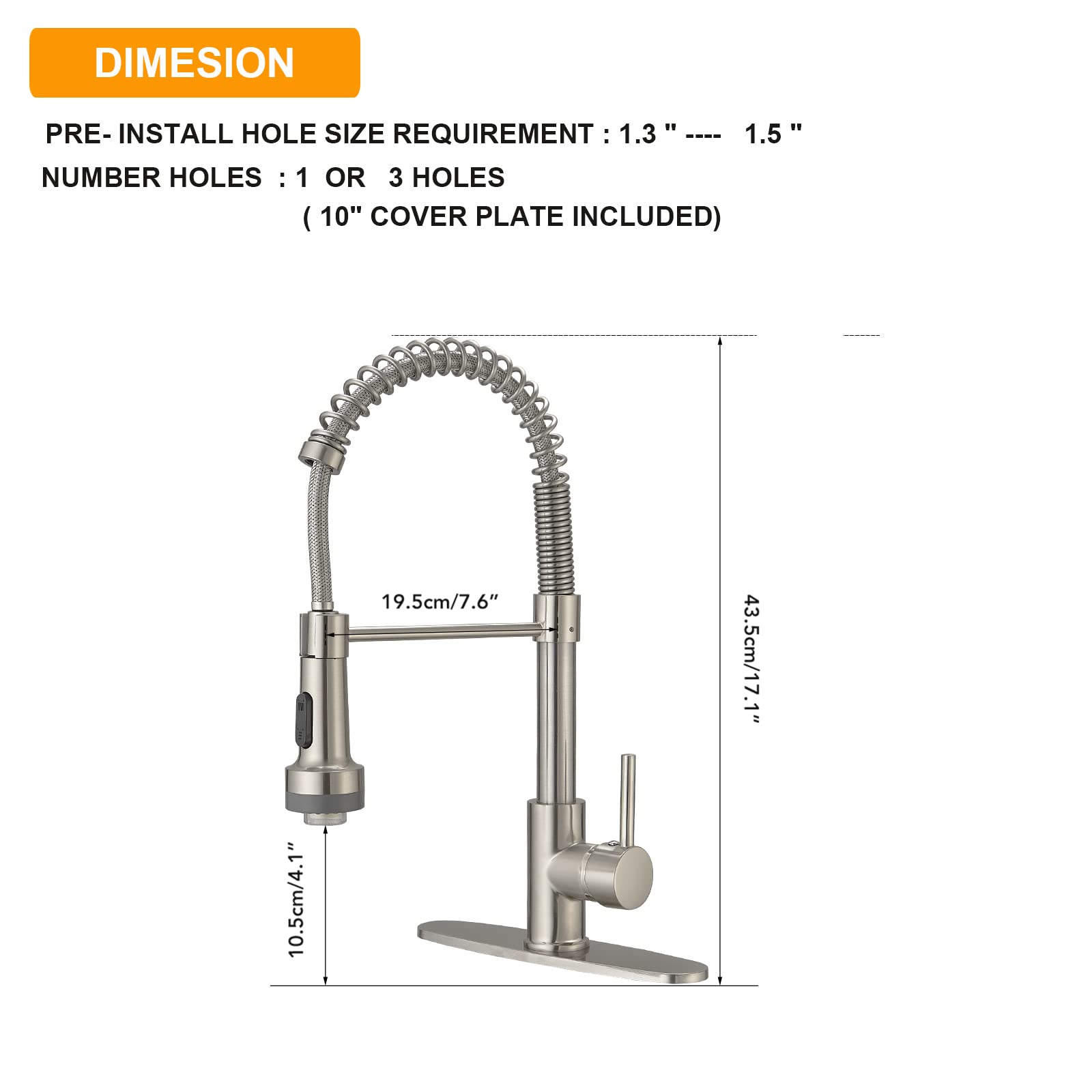 Hoimpro Brushed Nickel Single Handle Kitchen Faucet with Pull Down Sprayer, 2-Function, 360-degree Rotation, Brass, Single or 3 Hole