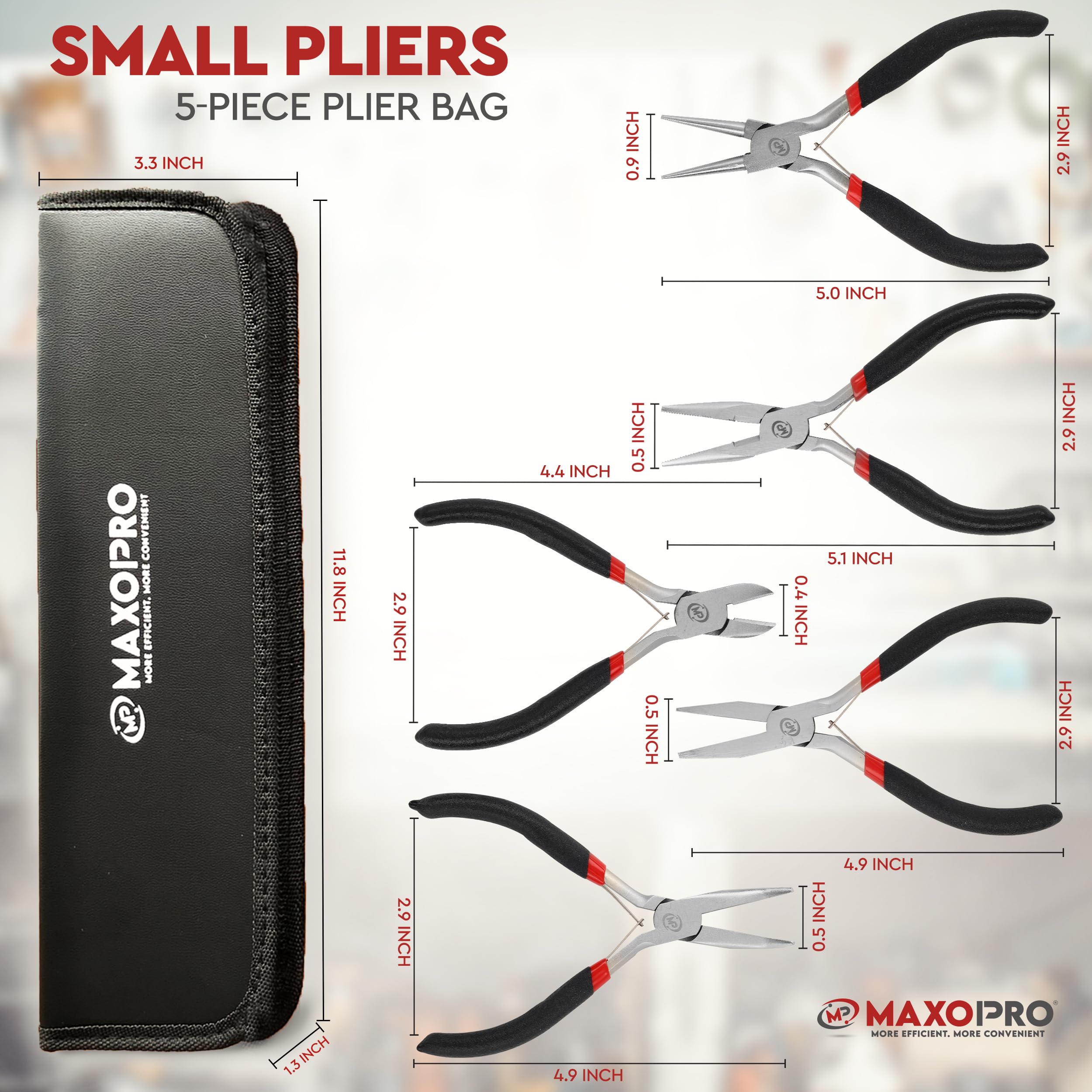 Premium Needle Nose Pliers Set – 5Pcs Anti-slip Comfort Grip Small Pliers Set - Round Nose, Toothless Needle Nose, Flat Nose, Diagonal & Toothed Needle Nose Pliers for Jewelry Making - By MaxoPro