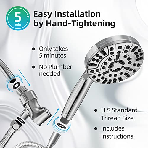 BESAQUO Shower Head,10 Functions High Pressure shower head with handheld, Built-in Pause Mode & 2 Power Wash, Non-Clogging Nozzles High Flow Hand Held, Leakproof 6.5ft Hose&Metal Bracket