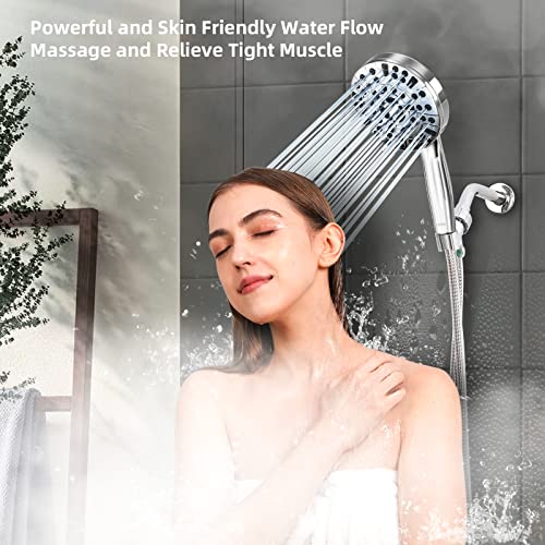 BESAQUO Shower Head,10 Functions High Pressure shower head with handheld, Built-in Pause Mode & 2 Power Wash, Non-Clogging Nozzles High Flow Hand Held, Leakproof 6.5ft Hose&Metal Bracket