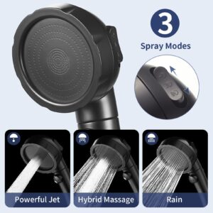 HANLIAN High Pressure Shower Head with Pause Button, 3 Spray Modes Shower Head for RV Camper, Water Saving On Off Shower, Handheld Shower Head with Hose and Adjustable Self-adhesive Holder (Black)