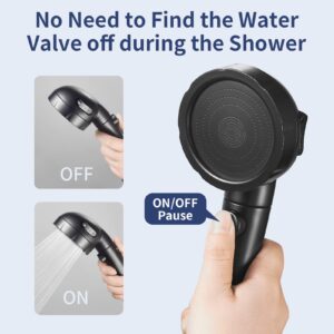 HANLIAN High Pressure Shower Head with Pause Button, 3 Spray Modes Shower Head for RV Camper, Water Saving On Off Shower, Handheld Shower Head with Hose and Adjustable Self-adhesive Holder (Black)