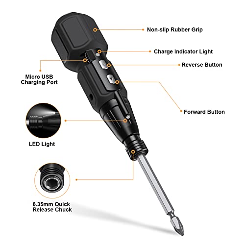 JXTZ Electric Screwdriver Set, Rechargeable Cordless Power Screwdriver with 9 Screwdriver Bits, LED Light, Auto & Manual Mode for Smartphone, Game Console, Camera, Clock, Laptop, Home Repair Tool Kit