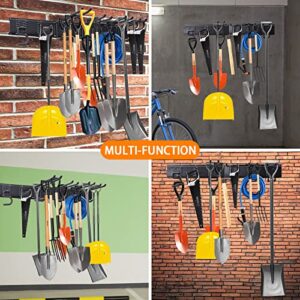 Garage Tool Storage Rack, 32 Inch Adjustable Garage Organizer Wall Mounted 8 PCS Garage Storage with 6 Hooks, Super Heavy Duty Garden Tool Hanger for Shovels, Rake Shovel Yard Tools，Hold Up to 300lbs