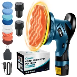 saker cordless car buffer polisher - 6 inch portable polishing waxer machine kit for car detailing, with 2pcs 12v 2000mah batteries, extra 10 pcs attachments