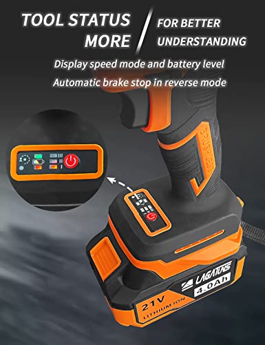 Cordless Impact Wrench,450NM(332ft·lbs) High Torque ，Brushless Motor，1/2 inch impact gun with a 4.0Ah Li-Ion Battery, Suitable for family cars…