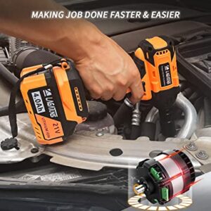 Cordless Impact Wrench,450NM(332ft·lbs) High Torque ，Brushless Motor，1/2 inch impact gun with a 4.0Ah Li-Ion Battery, Suitable for family cars…