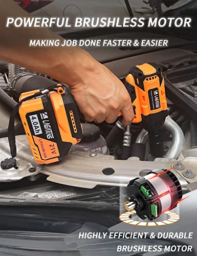 Cordless Impact Wrench,450NM(332ft·lbs) High Torque ，Brushless Motor，1/2 inch impact gun with a 4.0Ah Li-Ion Battery, Suitable for family cars…