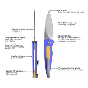 SHIELDON Colibri Pocket Knife 154CM Steel 2.91'' Blade G10 Handle Titanium Pocket Clip Folding Knife, Nested Liner Lock EDC Knife (stonewash)