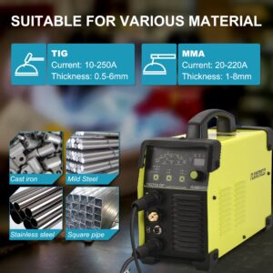 Flameweld Tig Welder Machine - TIG250DP 250Amps HF TIG/Spot TIG/Pulse TIG/MMA TIG Welder with IGBT Inverter, 110V/220V Dual Voltage Welding Machine