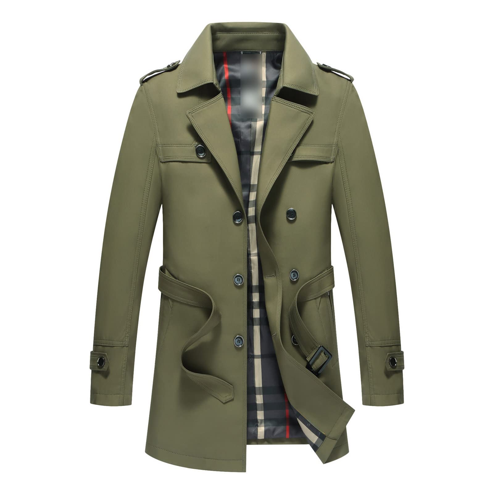 Maiyifu-GJ Mens Casual Double Breasted Trench Coat Casual Lapel Slim Windbreaker Jacket Warm Stylish Long Overcoat with Belt (Armygreen,Large)