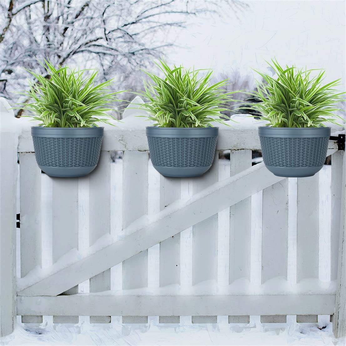 LAOJU Wall Hanging Planters Railing Hanging Planters, 2PCS Plastic Plants Pot Wall Mounted Hanging Basket Fence Flower Pots Plants Container with Hooks for Porch Railings Garden Balcony Patio