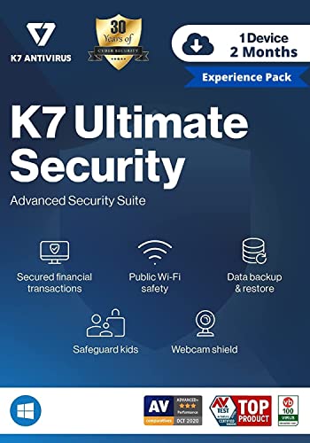 K7 Ultimate Security Antivirus Software 2023 |1 Device, 2 Months Experience Pack | Antivirus,Internet Security,Mobile Protection|Windows laptop,PC, Mac,Phones,Tablets 24 hr email Delivery