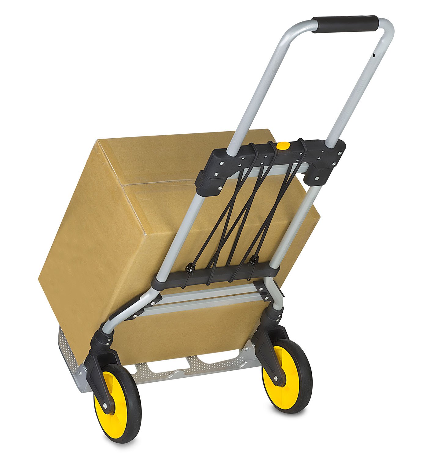 Mount-It! Folding Hand Truck and Dolly, 264 Lb Capacity Heavy-Duty Luggage Trolley Cart with Telescoping Handle and Rubber Wheels, Silver, Black, Yellow