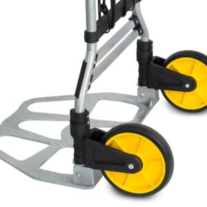 Mount-It! Folding Hand Truck and Dolly, 264 Lb Capacity Heavy-Duty Luggage Trolley Cart with Telescoping Handle and Rubber Wheels, Silver, Black, Yellow