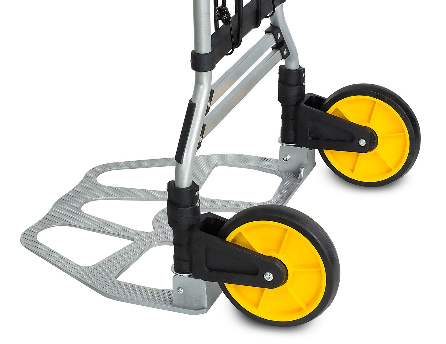 Mount-It! Folding Hand Truck and Dolly, 264 Lb Capacity Heavy-Duty Luggage Trolley Cart with Telescoping Handle and Rubber Wheels, Silver, Black, Yellow