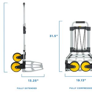 Mount-It! Folding Hand Truck and Dolly, 264 Lb Capacity Heavy-Duty Luggage Trolley Cart with Telescoping Handle and Rubber Wheels, Silver, Black, Yellow