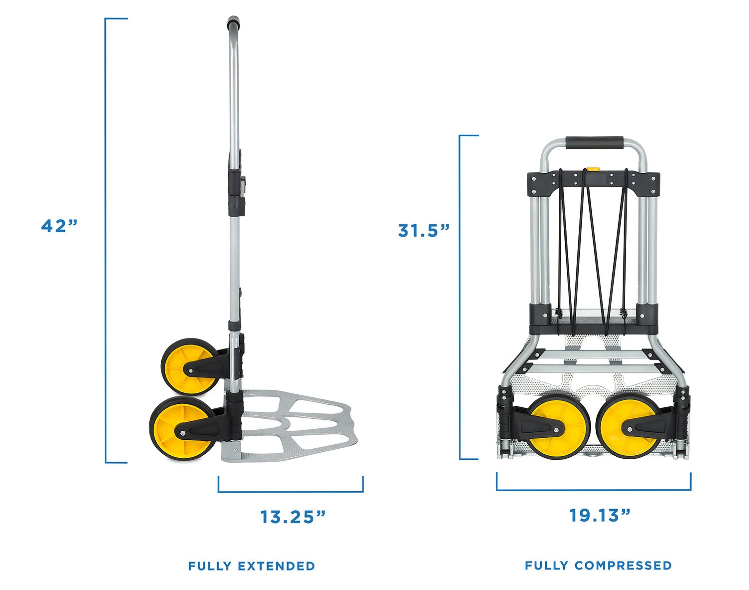 Mount-It! Folding Hand Truck and Dolly, 264 Lb Capacity Heavy-Duty Luggage Trolley Cart with Telescoping Handle and Rubber Wheels, Silver, Black, Yellow