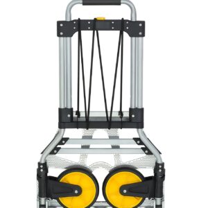 Mount-It! Folding Hand Truck and Dolly, 264 Lb Capacity Heavy-Duty Luggage Trolley Cart with Telescoping Handle and Rubber Wheels, Silver, Black, Yellow