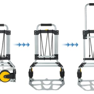 Mount-It! Folding Hand Truck and Dolly, 264 Lb Capacity Heavy-Duty Luggage Trolley Cart with Telescoping Handle and Rubber Wheels, Silver, Black, Yellow