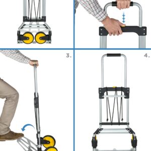 Mount-It! Folding Hand Truck and Dolly, 264 Lb Capacity Heavy-Duty Luggage Trolley Cart with Telescoping Handle and Rubber Wheels, Silver, Black, Yellow