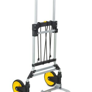 Mount-It! Folding Hand Truck and Dolly, 264 Lb Capacity Heavy-Duty Luggage Trolley Cart with Telescoping Handle and Rubber Wheels, Silver, Black, Yellow