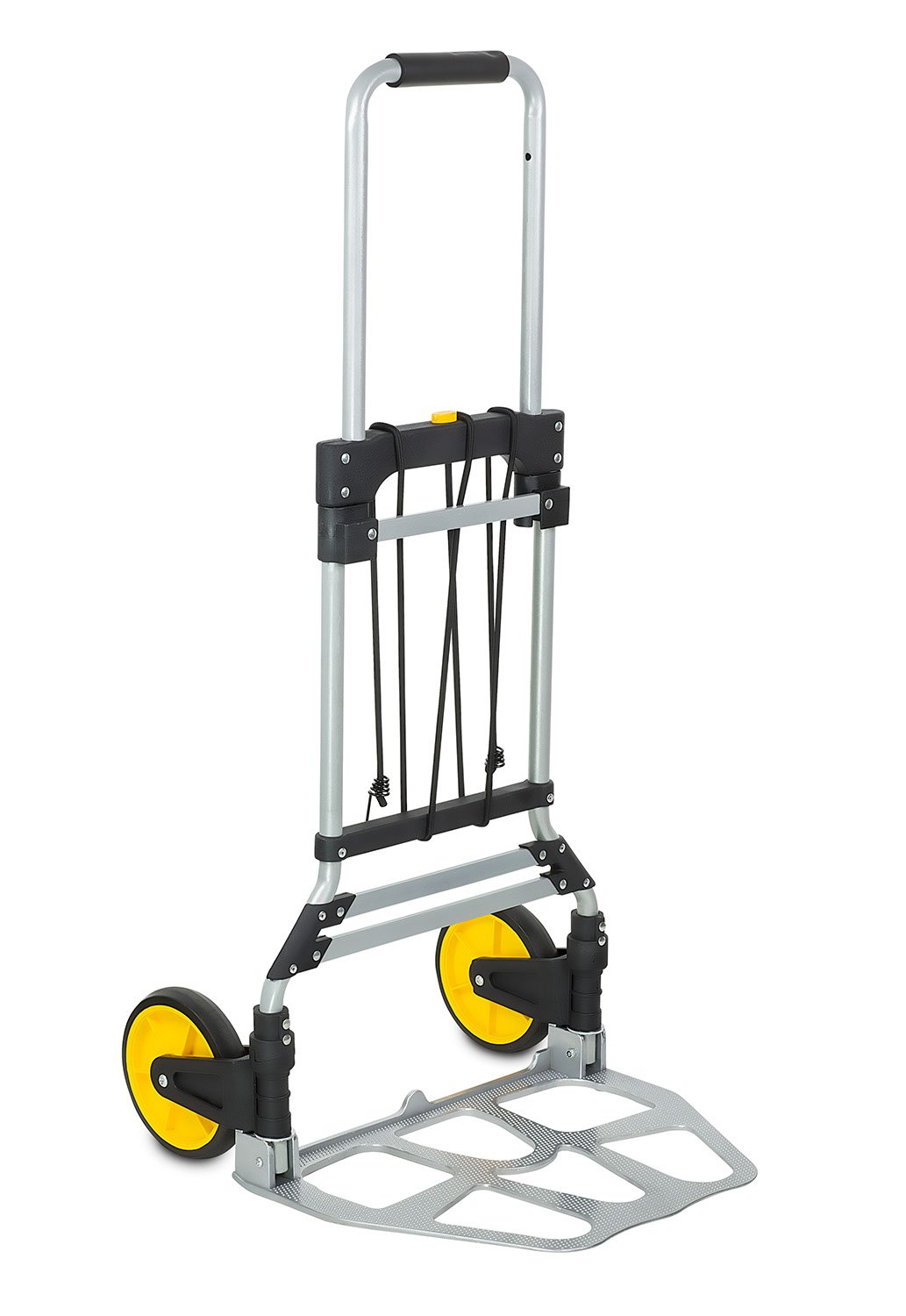 Mount-It! Folding Hand Truck and Dolly, 264 Lb Capacity Heavy-Duty Luggage Trolley Cart with Telescoping Handle and Rubber Wheels, Silver, Black, Yellow