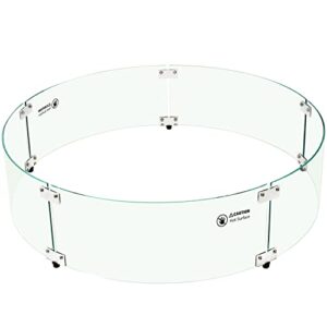 apromise fire pit wind guard - 33" x 7" round fire pit glass wind guard | clear tempered glass wind guards for fire pits | firepit glass wind guard with hard aluminum corner bracket & rubber feet