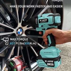 Cordless Impact Wrench,1/2 Impact Gun，850NM(627ft·lbs) High Torque 2200 RPM,Brushless Motor，with a 10C 4.0Ah Li-Ion Battery and Fast Charger，Suitable for family cars，Construction work on site