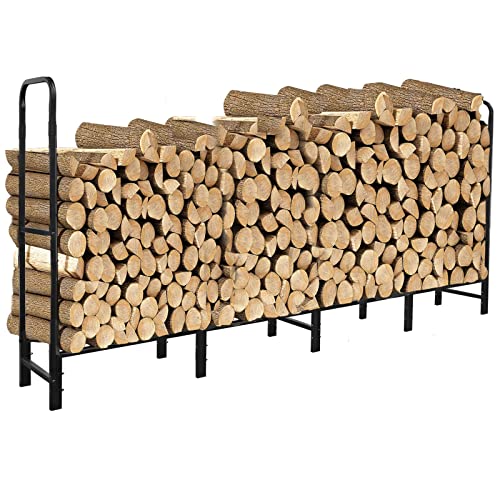 Audessy 8ft Firewood Rack Outdoor, Heavy Duty Steel Fireplace Wood Stacking Rack Log Holders for Firewood Outdoor, Black