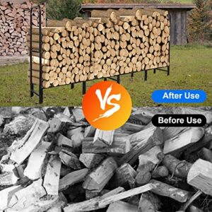 Audessy 8ft Firewood Rack Outdoor, Heavy Duty Steel Fireplace Wood Stacking Rack Log Holders for Firewood Outdoor, Black