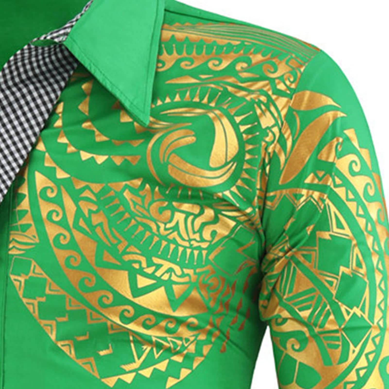 Men's Print Button Down Dress Shirt Shiny Golden Printed Long Sleeves Shirts Casual Slim Floral Nightclub Costume (Green,XX-Large)