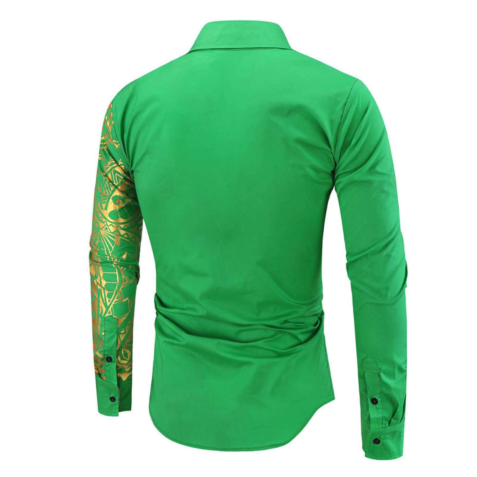 Men's Print Button Down Dress Shirt Shiny Golden Printed Long Sleeves Shirts Casual Slim Floral Nightclub Costume (Green,XX-Large)