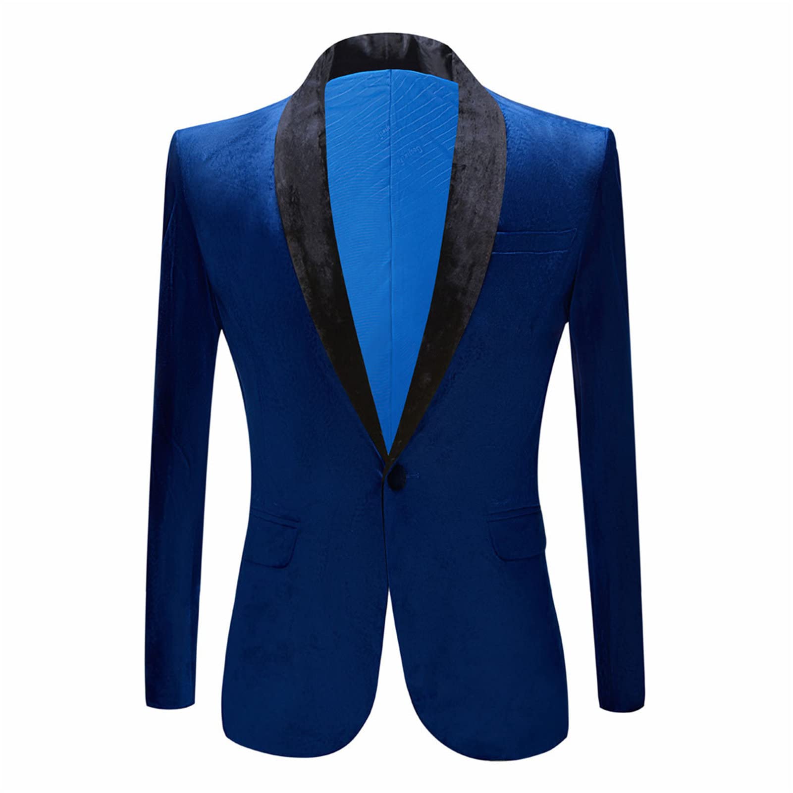 Men's Premium Velvet Blazer Jacket Slim Fit Solid Shawl Lapel Tuxedo Suit One Button Dinner Party Prom Sport Coat (Blue,Small)