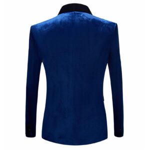 Men's Premium Velvet Blazer Jacket Slim Fit Solid Shawl Lapel Tuxedo Suit One Button Dinner Party Prom Sport Coat (Blue,Small)