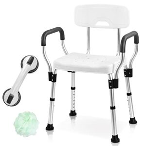 sangohe shower chair for inside shower, heavy duty shower seat with back, shower chair for bathtub with arms for handicap, shower seats for elderly with bath ball and wall-mount handle, 796c-b