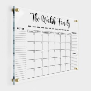 family name calendar personalized acrylic wall calendar - personalized calendar 2024, horizontal wall calendar, monthly and weekly calendar, housewarming gift, goals, to do