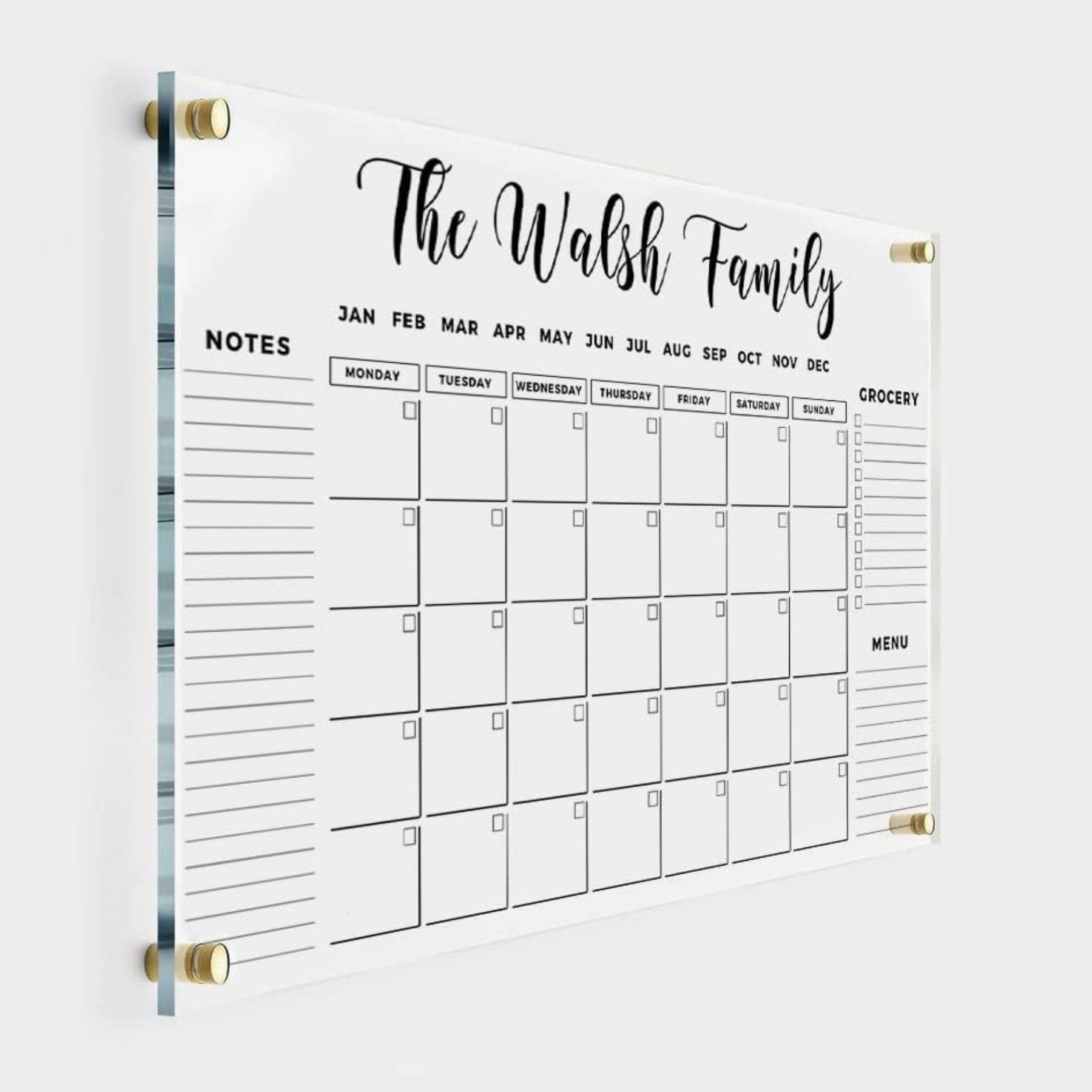 FAMILY NAME CALENDAR Personalized Acrylic Wall Calendar - Personalized Calendar 2024, Horizontal Wall Calendar, Monthly and Weekly Calendar, Housewarming Gift, Goals, To Do