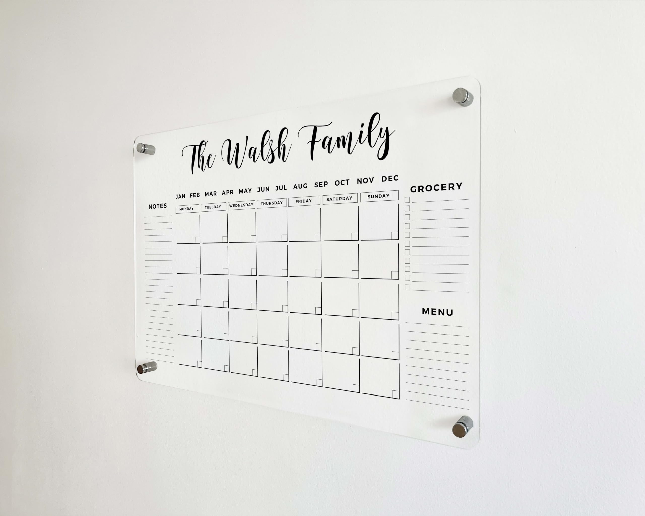 FAMILY NAME CALENDAR Personalized Acrylic Wall Calendar - Personalized Calendar 2024, Horizontal Wall Calendar, Monthly and Weekly Calendar, Housewarming Gift, Goals, To Do