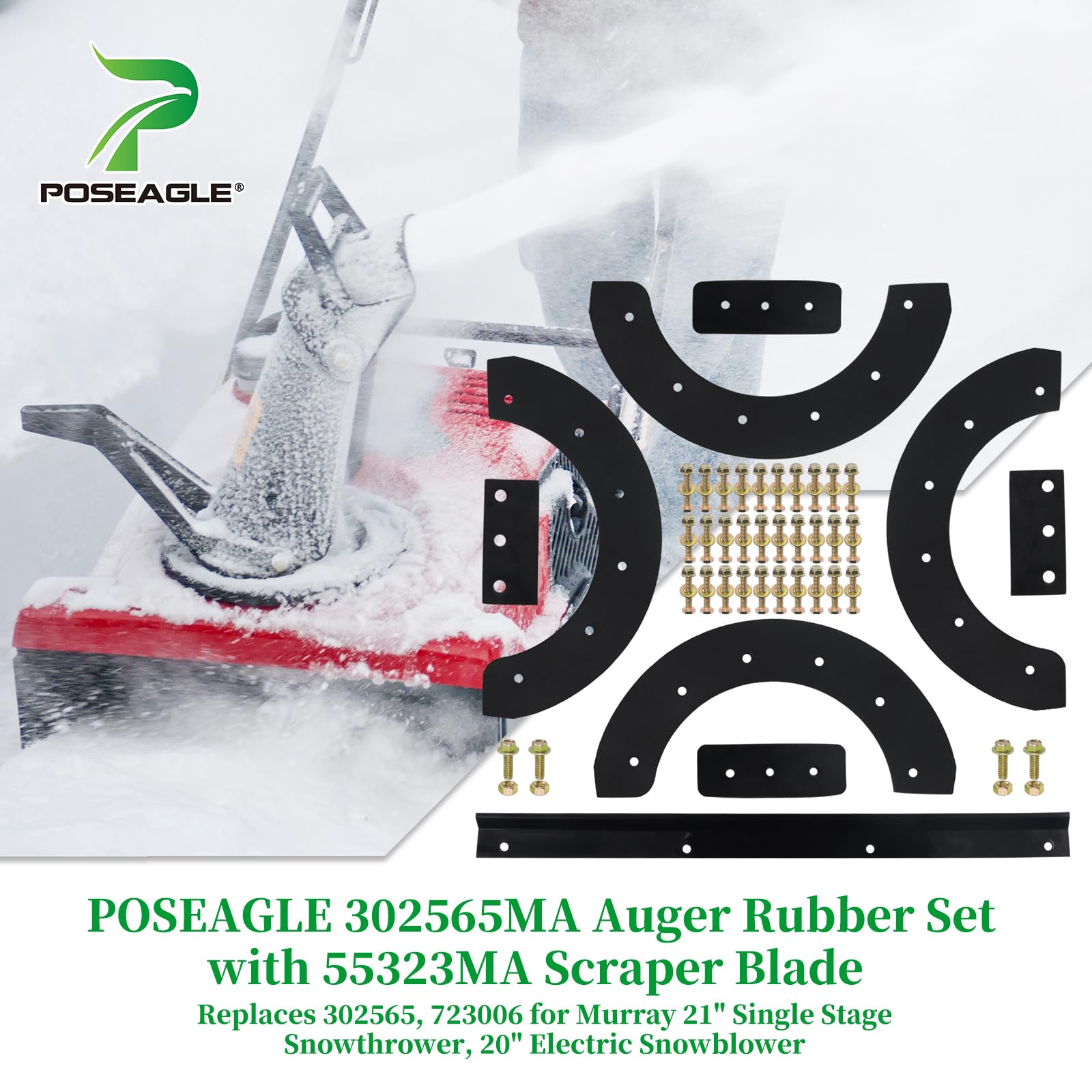 POSEAGLE 302565MA Auger Blade with 55323ma Scraper Blade Replaces Murray 302565, 335992MA, 1687312YP for Murray 5021R, 5021E, 525-21, 650-21, PM40, PSB210, PM50E, PSB210E, SN421, 521E Snow Blowers