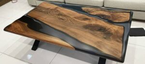 epoxy table, epoxy resin river table, plain edge wooden table, natural wood,dining table with metal stand, natural epoxy table, resin table 52" x 28" inch