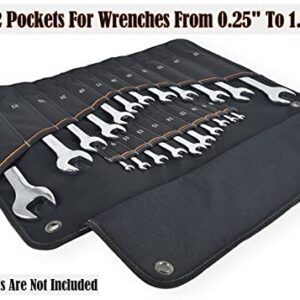 22-Pockets Wrench Roll, 0.25-1.25" Wrench-Set Tool Roll, Wrench roll bag, Tool wrap, Wrench bag, Wrench wrap, Wrench sleeve, Wrench pouch, Wrench tool roll, Wrench holder bag, Wrench roll up organizer