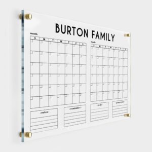 acrylic two month wall calendar - personalized calendar 2024, two month planner family calendar 2024 calendar w marker, monthly and weekly double