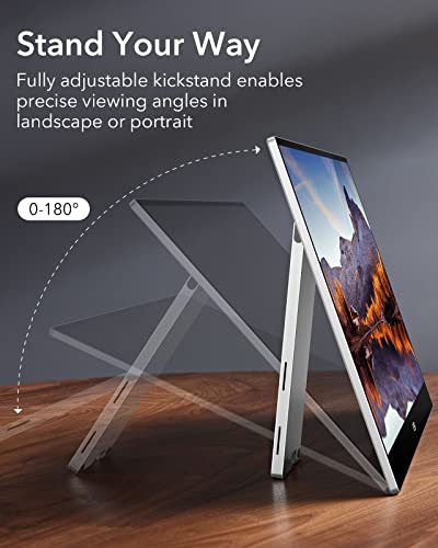 ESR Portable Monitor for Laptop, Slim 15.6 Inch 1080P External Monitor with Adjustable Stand, Travel Monitor, Landscape and Portrait View, Portable Screen for Laptop/Mac/Tablet/Phone/Switch, Silver