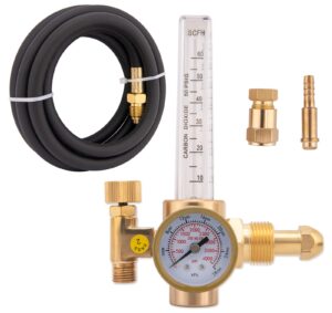 argon/co2 flow meter gas regulator compatible with mig tig welder regulator with 6.6ft gas hose 10 to 60 cfh output flow 0 to 4000 psi - cga-580 inlet argon flow gauge welding regulator