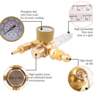 Argon/CO2 Flow Meter Gas Regulator Compatible with Mig Tig Welder Regulator with 6.6FT Gas Hose 10 to 60 CFH Output Flow 0 to 4000 PSI - CGA-580 Inlet argon flow gauge welding regulator