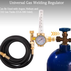 Argon/CO2 Flow Meter Gas Regulator Compatible with Mig Tig Welder Regulator with 6.6FT Gas Hose 10 to 60 CFH Output Flow 0 to 4000 PSI - CGA-580 Inlet argon flow gauge welding regulator