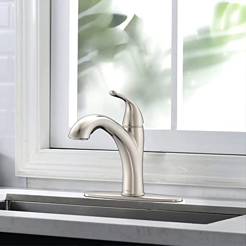 Kitchen Sink Faucet - Single Handle Pull-Out Sprayer Kitchen Faucet in Brushed Nickel with Deckplate(Brushed Nickel)…